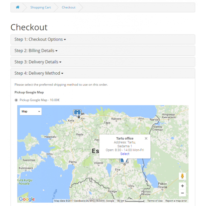 Opencart - Pickup Google Map Shipping Method